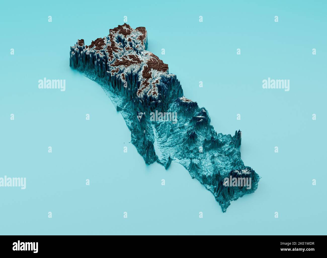 A 3D rendering of the Portugal map with shaded relief isolated on a ...