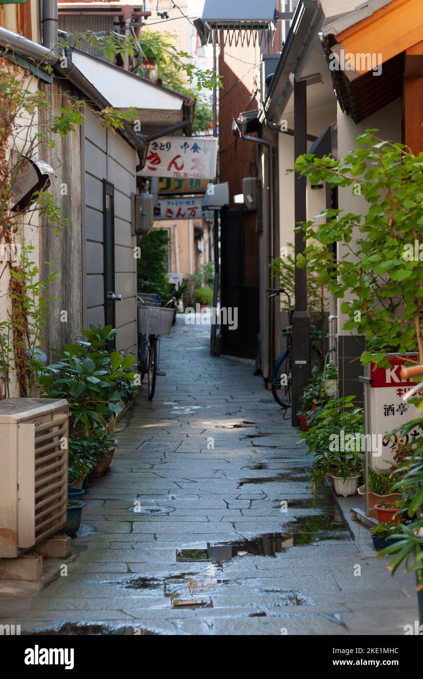 Glimpses down the narrow Nawate Yokocho street in Matsumoto, Nagano ...