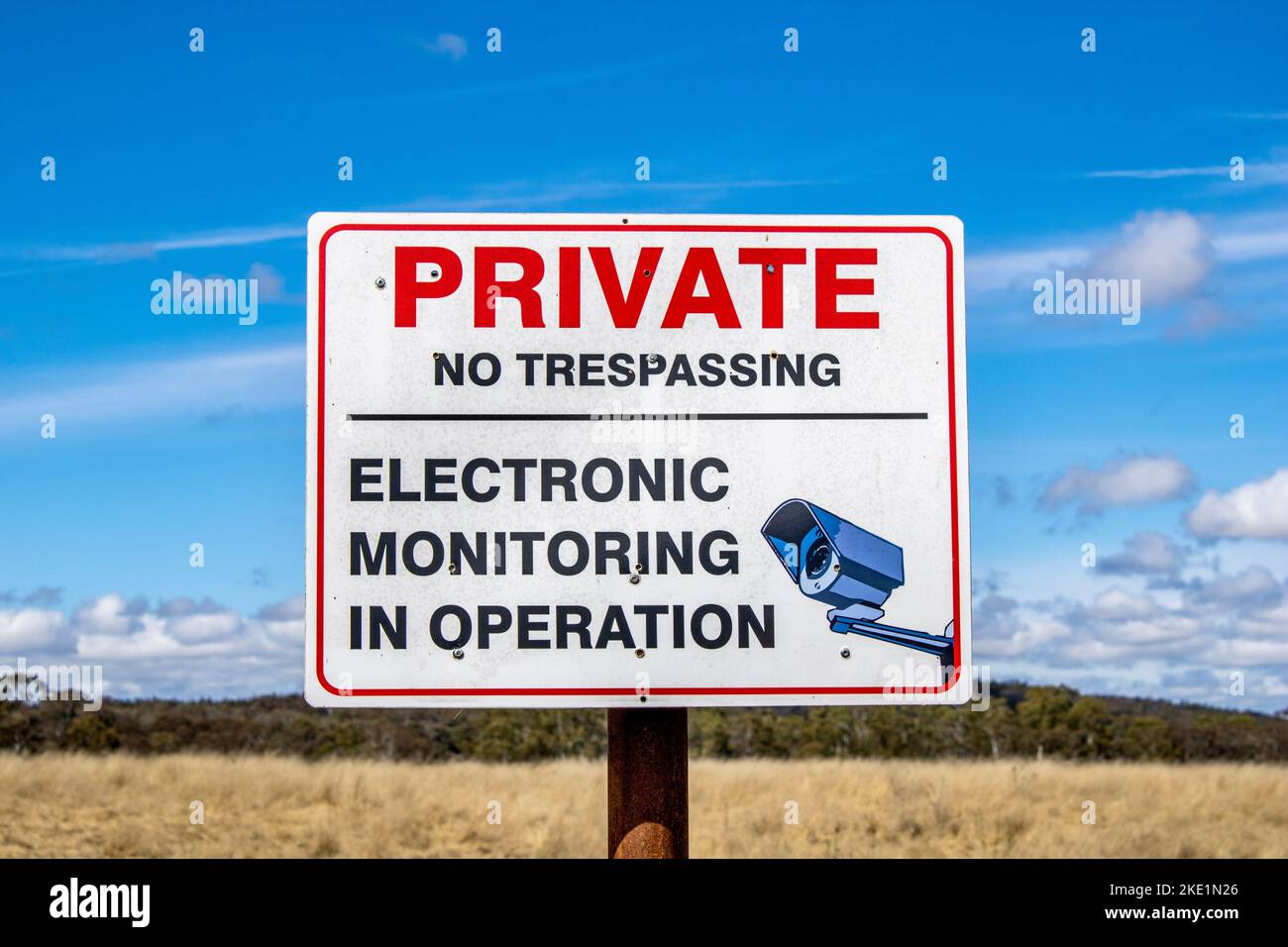 A Warning Sign no Trespassing with security cameras Stock Photo - Alamy
