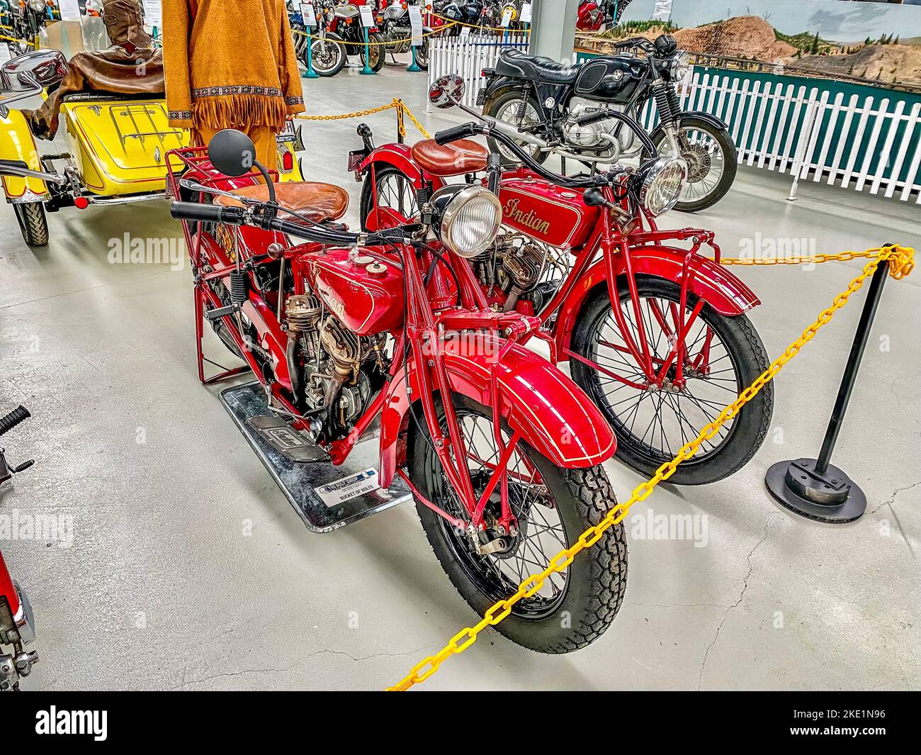 A closeup of Old Red Indian Motorcycles, Displayed at the National ...