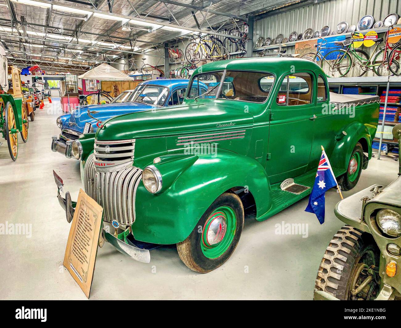 A closeup of a Green Chevrolet Ute on Display at the National Transport ...