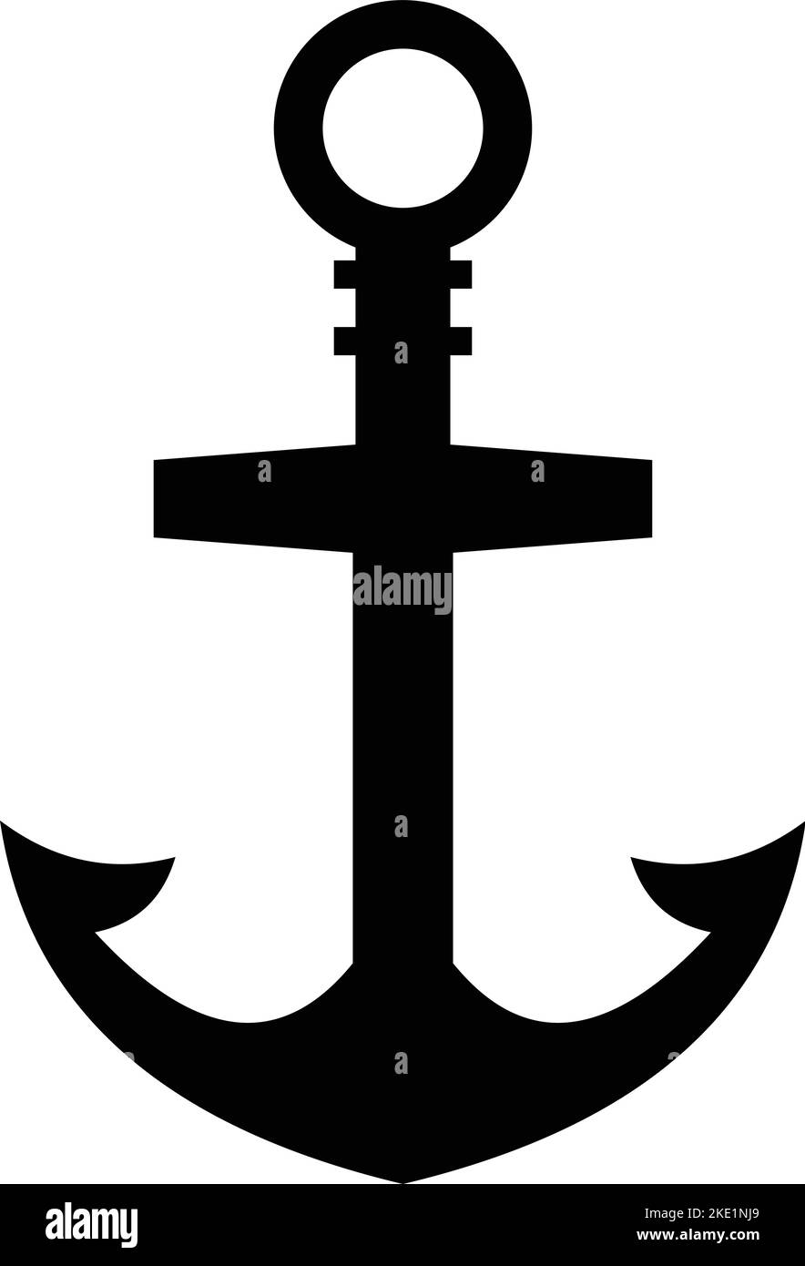 A vertical illustration of a black anchor sign isolated on a white ...