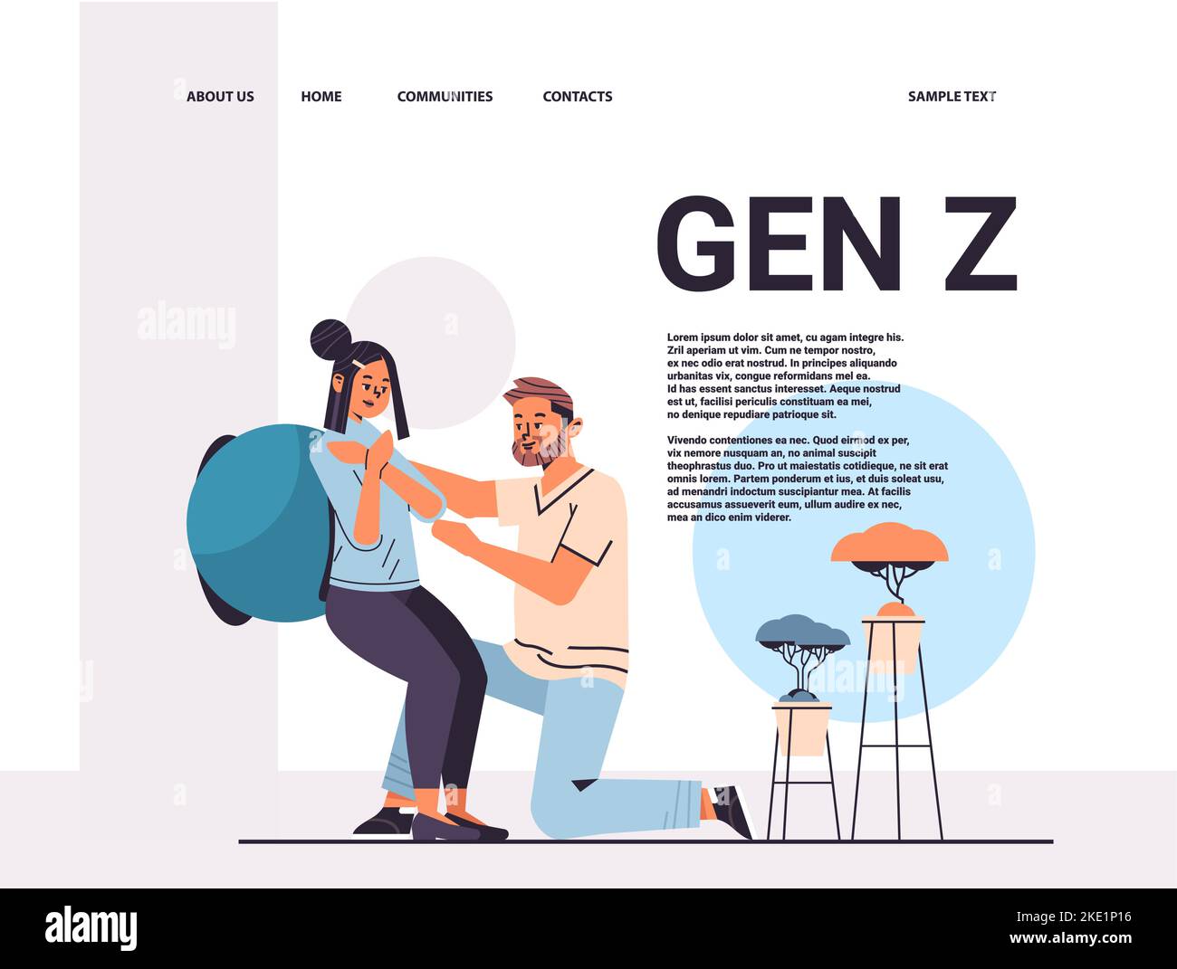 fitness trainer with young female patient doing squats with fit ball ...