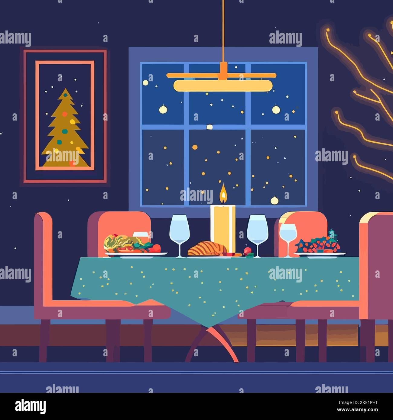 A vector illustration of a Christmas dinner table Stock Vector Image ...