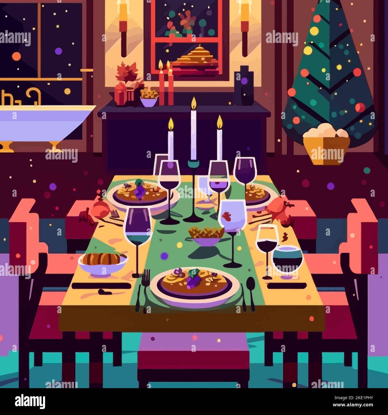 A vector illustration of a Christmas dinner table Stock Vector Image ...