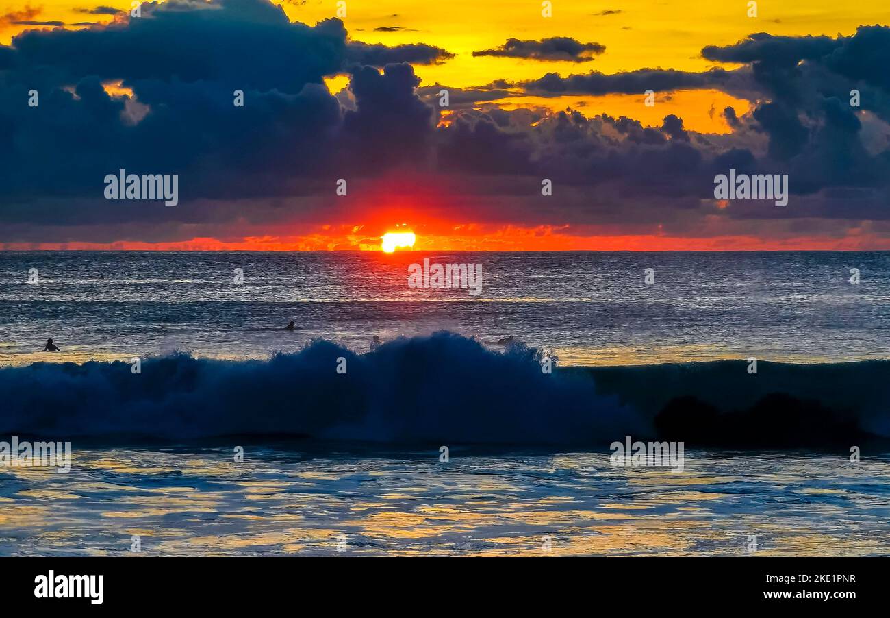 Beautiful stunning colorful and golden sunset in yellow orange red on ...