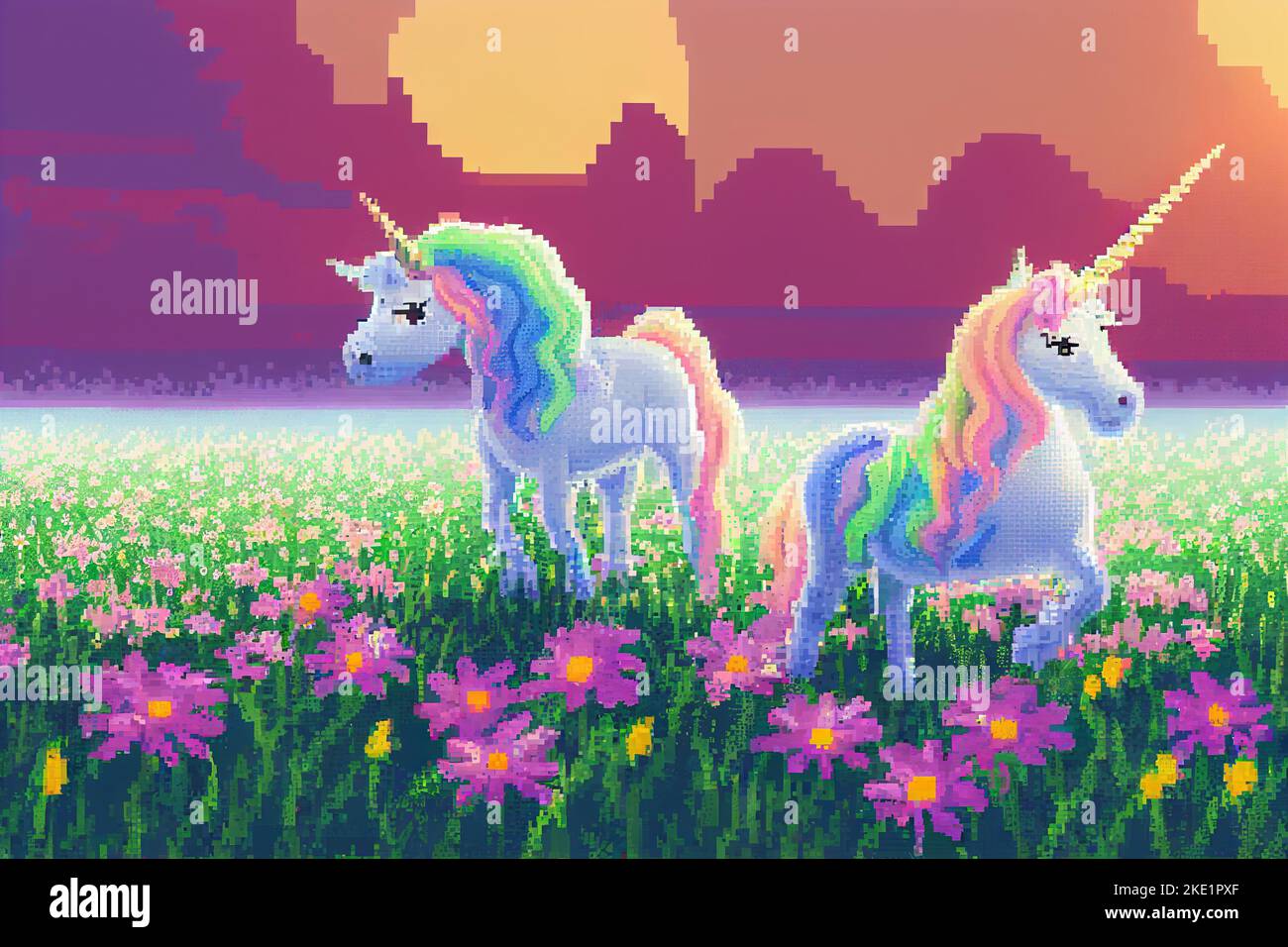 A pixel art of two cute fairytale unicorns Stock Photo - Alamy
