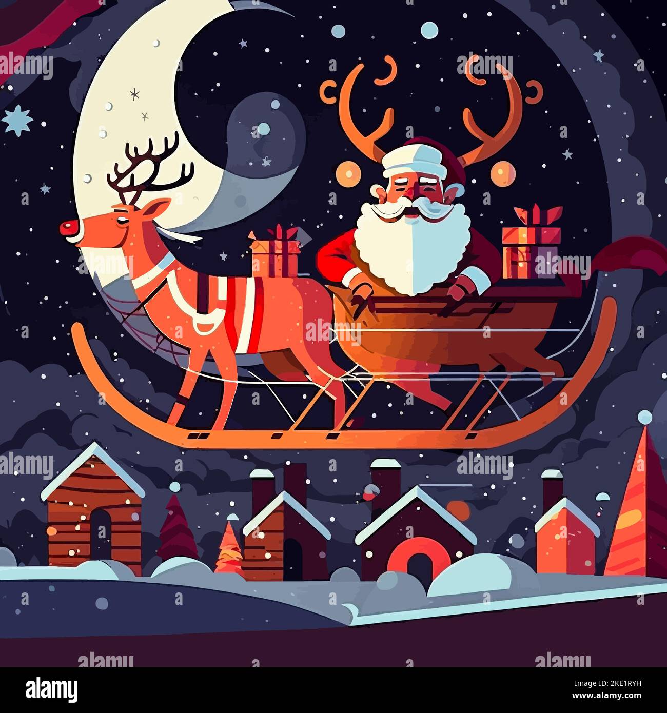 A vector illustration of the Santa Claus bringing presents on his ...