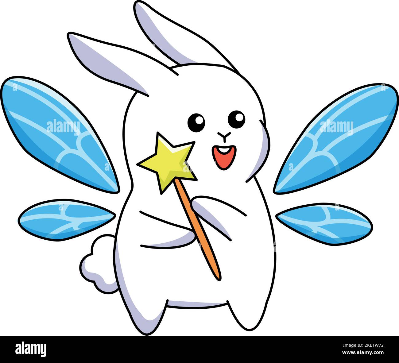 A cute kawaii cartoon character of a bunny with wings holding a magic ...