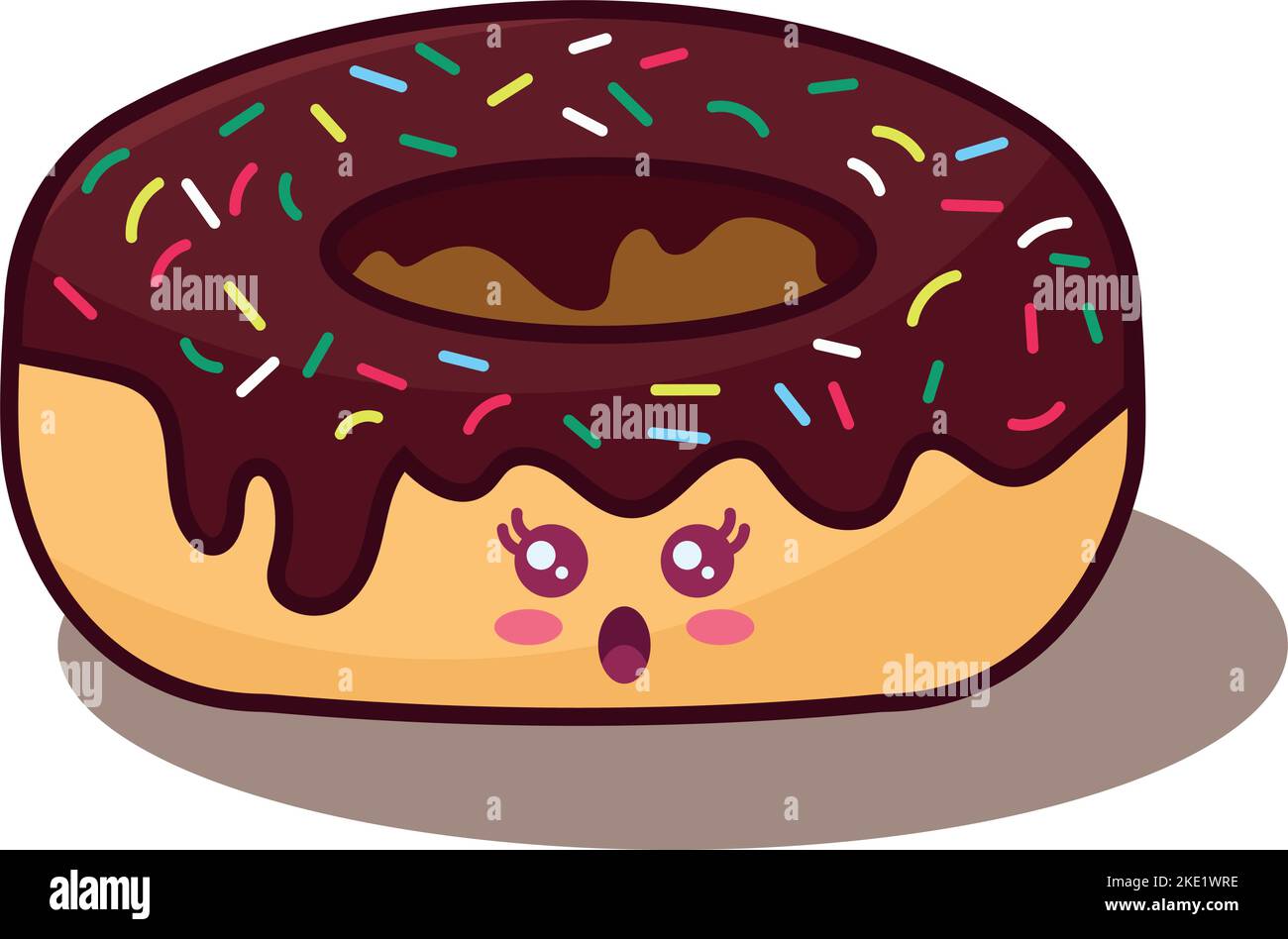 A cute kawaii little surprised donut with chocolate topping and ...