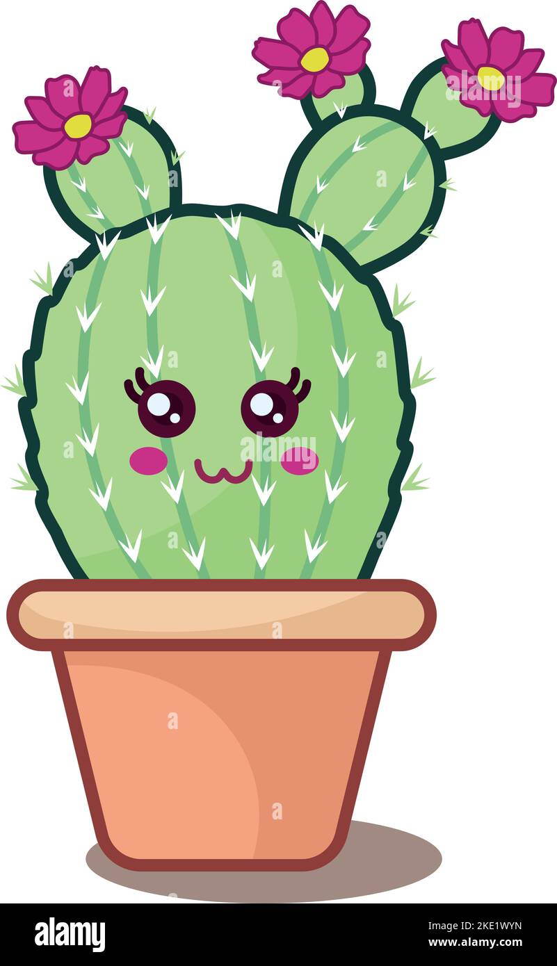 A vertical of cute kawaii cactus plant with a happy face clipart Stock ...