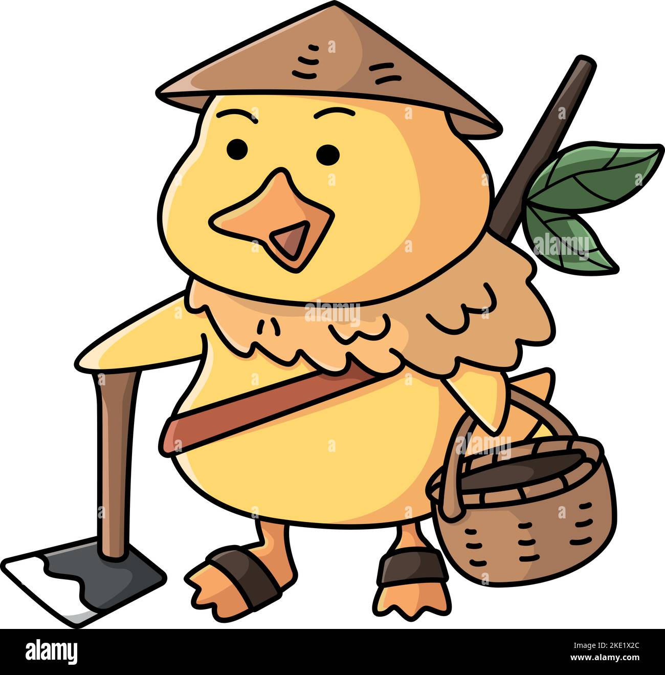 A cute kawaii little duck clipart with Vietnamese leaf hat, basket and ...