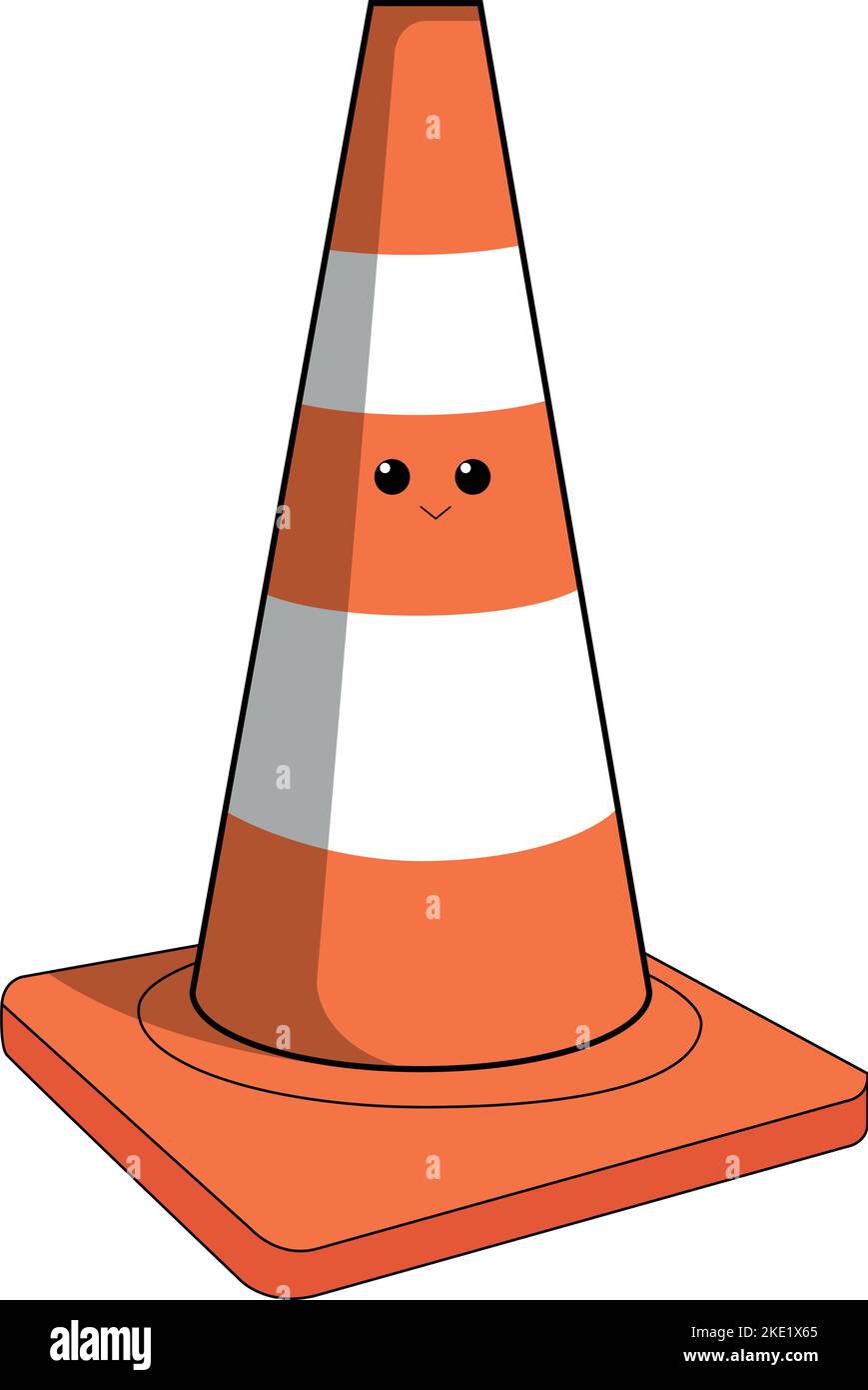 A cute kawaii cartoon character of a smiling road cone on a white ...