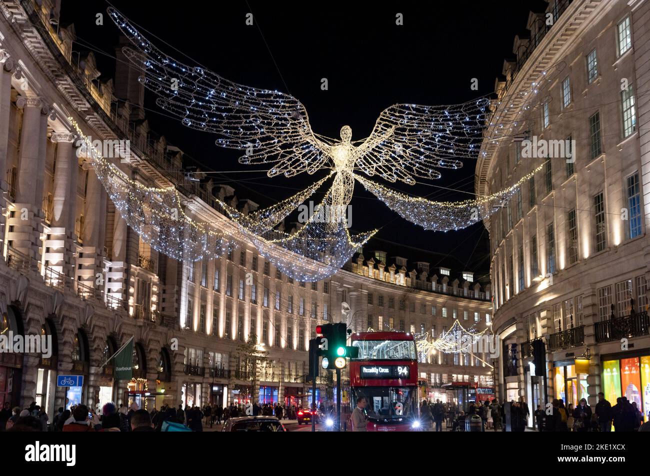 EDITORIAL USE ONLY General view of Christmas lights on Regent Street ...