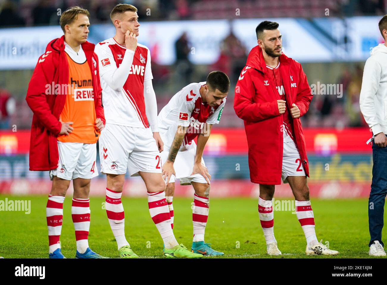COLOGNE, GERMANY - NOVEMBER 9: Timo Hubers of 1. FC Koln, Steffen Tigges of 1. FC Koln, Denis ...