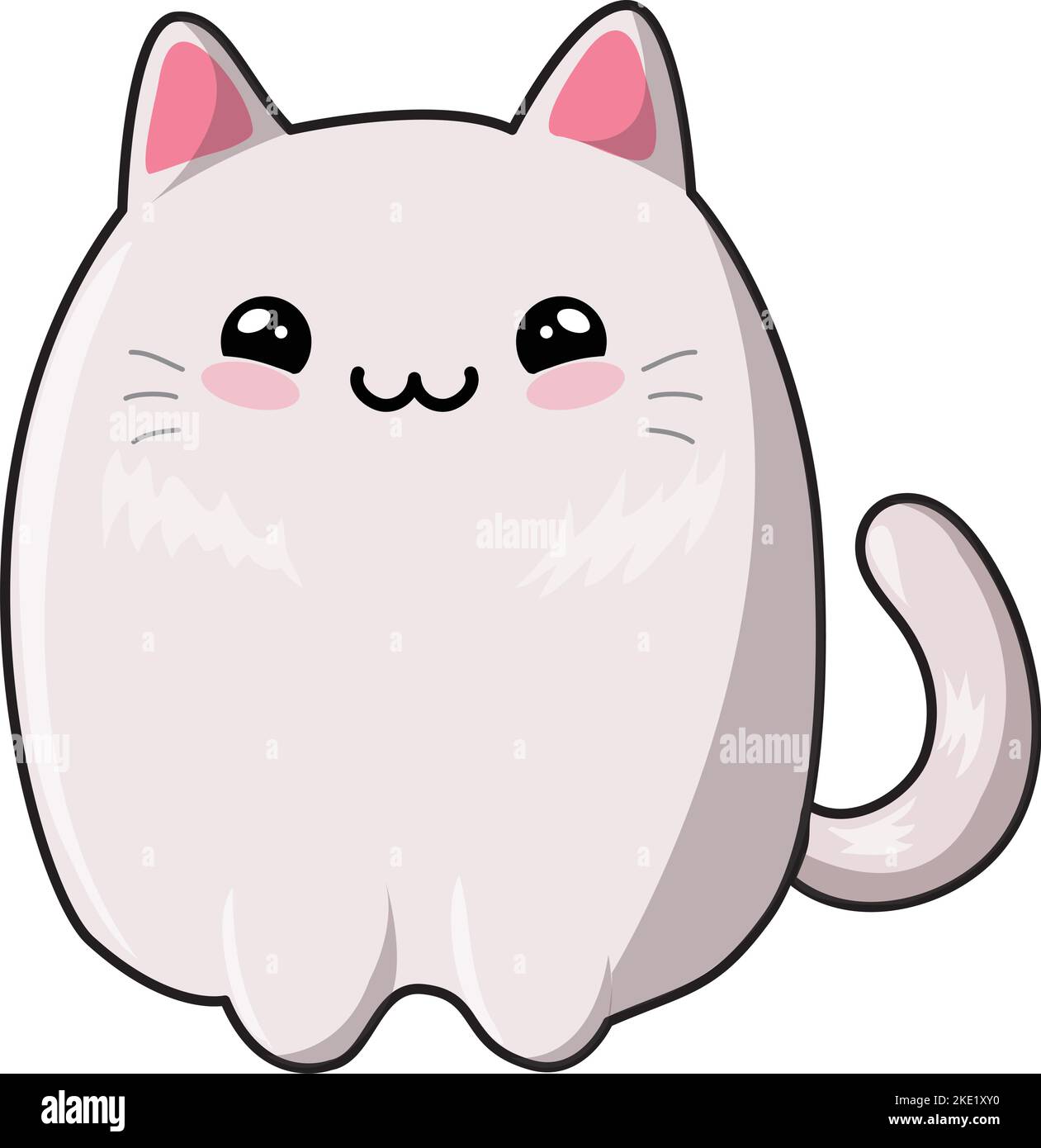 A cute kawaii cartoon character of a smiling kitten on a white ...