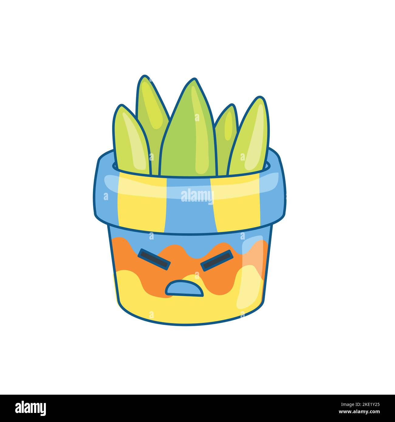 A cute kawaii cartoon character of a angry flower pot with a green ...