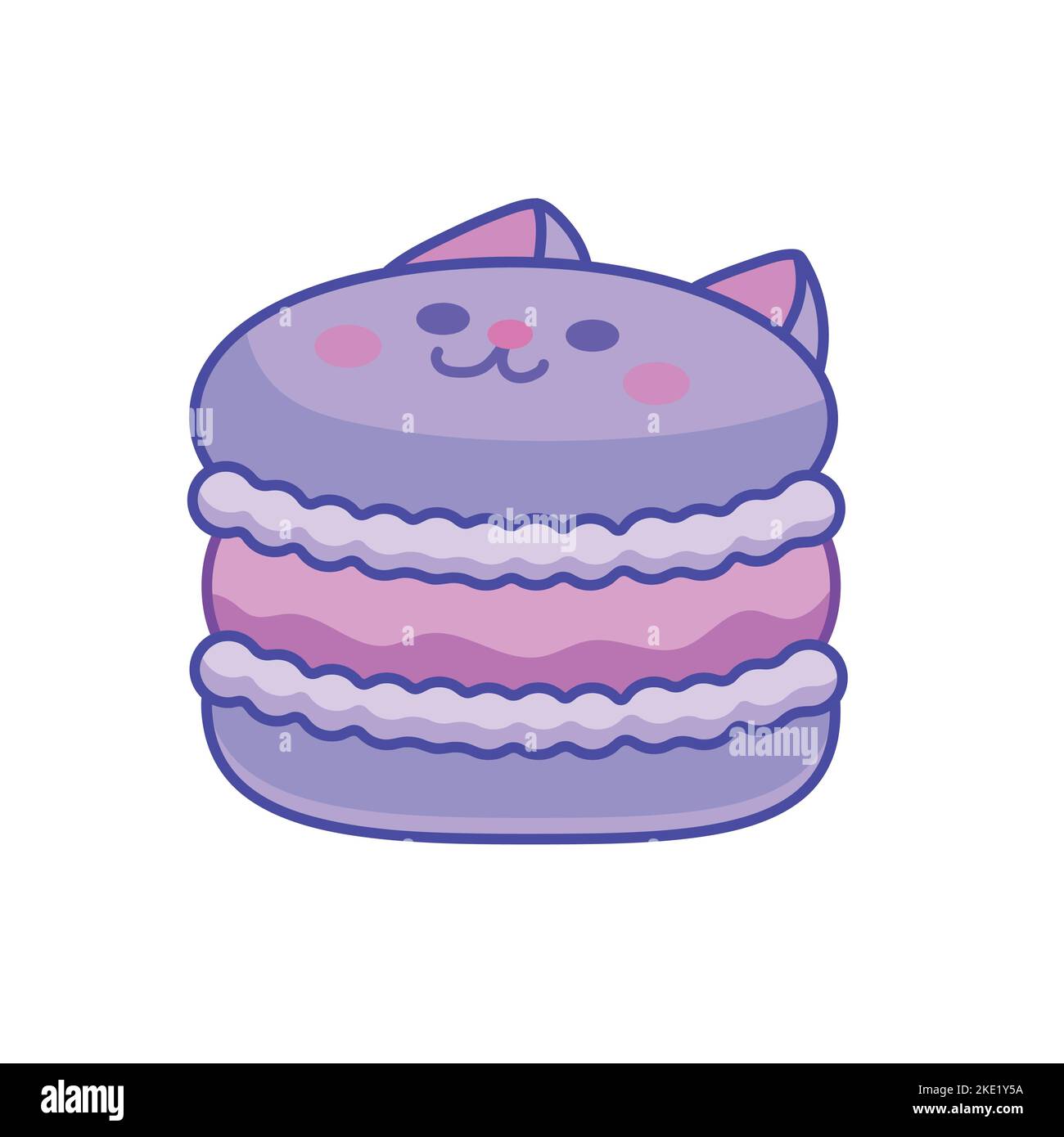 A cute kawaii cartoon character of a kitten macaroon on a white ...