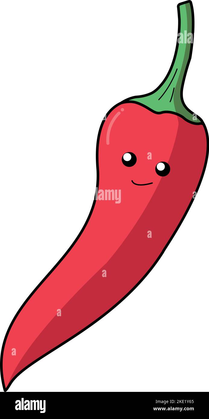 A cute kawaii cartoon character of red hot chilly pepper on a white ...
