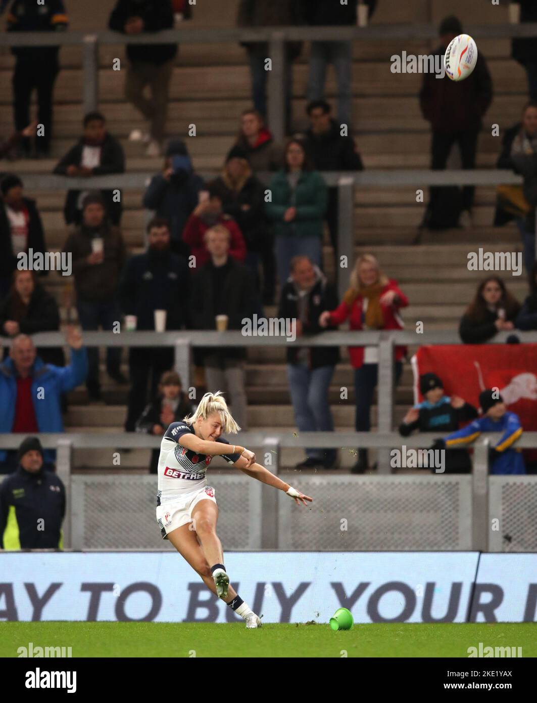 England's Tara-Jane Stanley kicks a conversion during the Women's Rugby ...