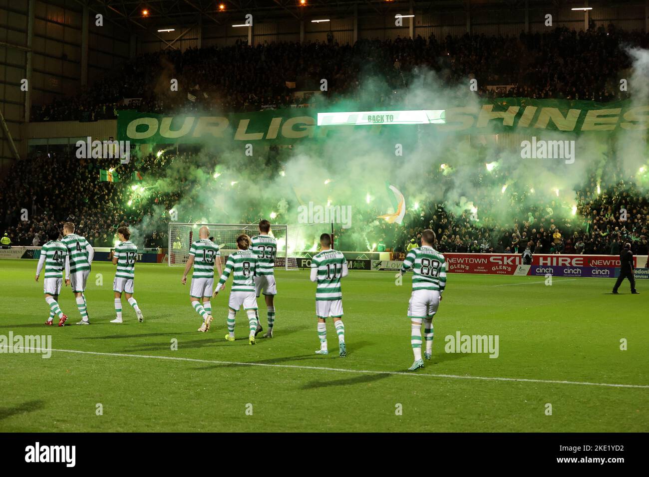 Celtic fans set of flares in the stands hi-res stock photography and ...