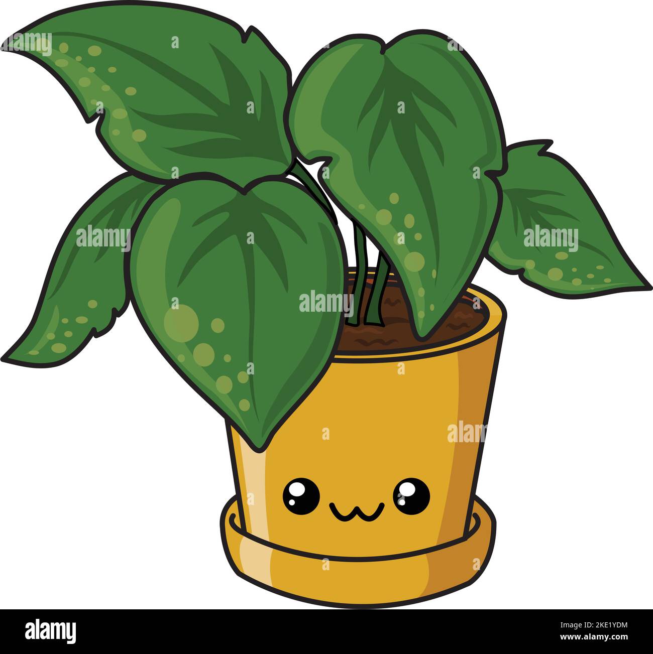 A cute kawaii cartoon character of a smiling flower pot with a green ...