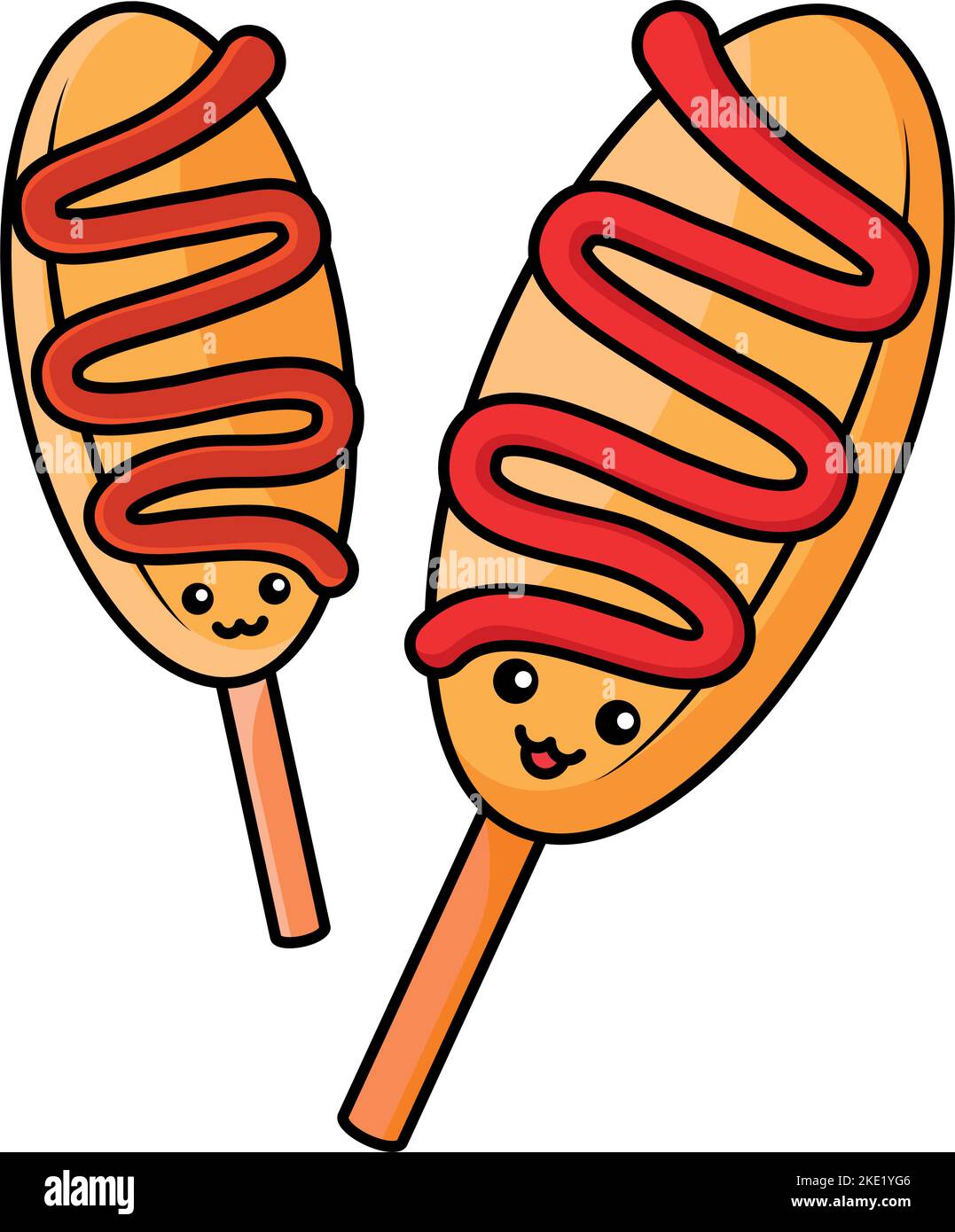 The cute kawaii cartoon characters of corn dogs on a white background ...
