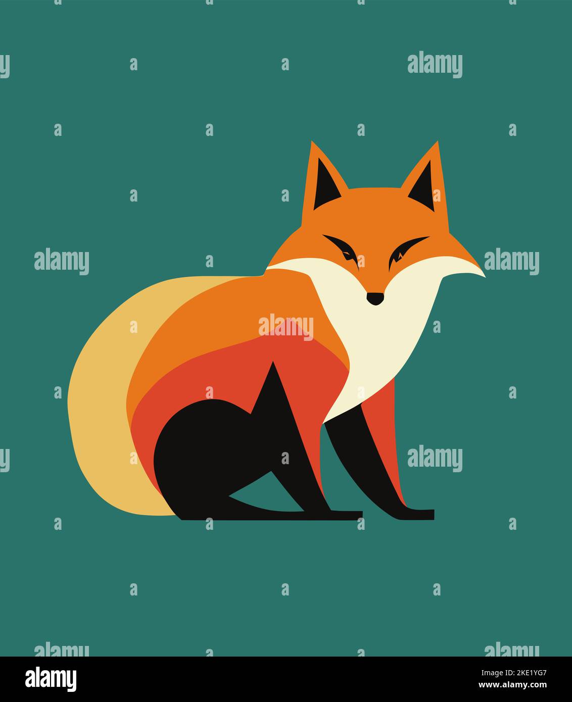 An editable illustration of an orange fox on a green background Stock ...