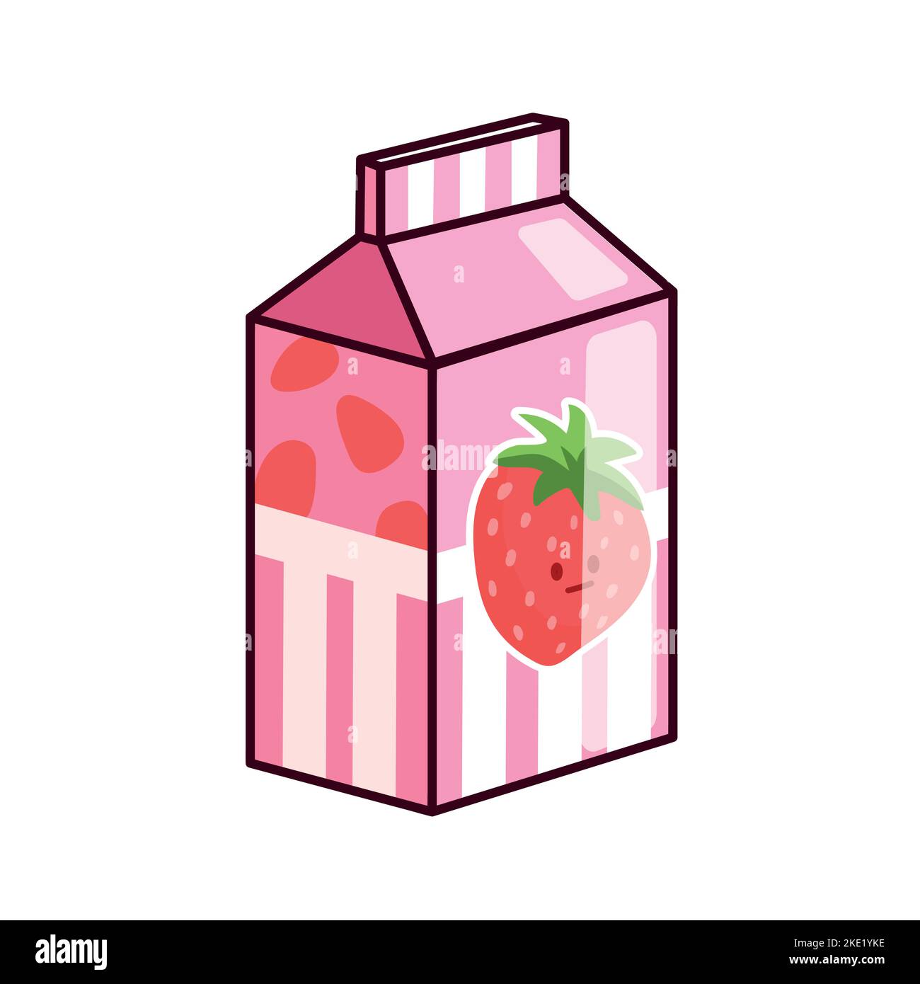 A Cute Kawaii Cartoon Character Of A Strawberry Flavored Milk Carton Box On A White Background