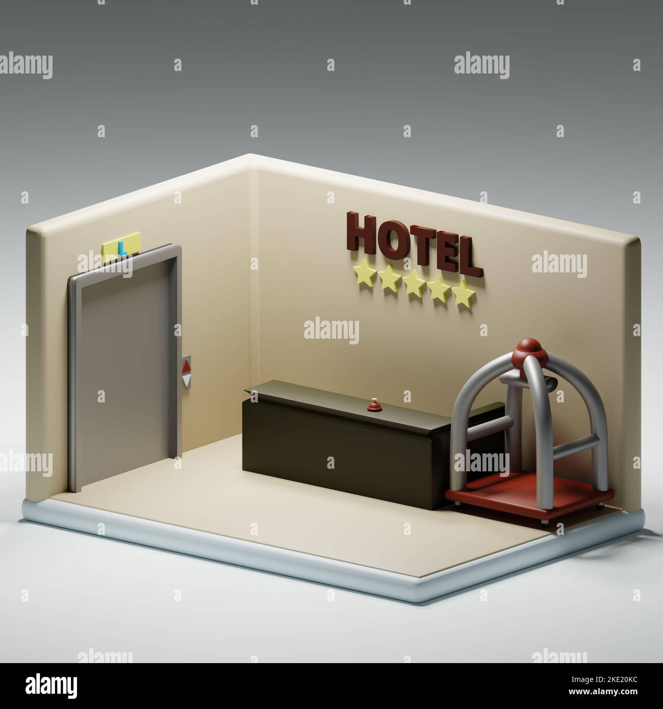 A closeup 3D rendered hotel lobby figurine for a design project Stock ...