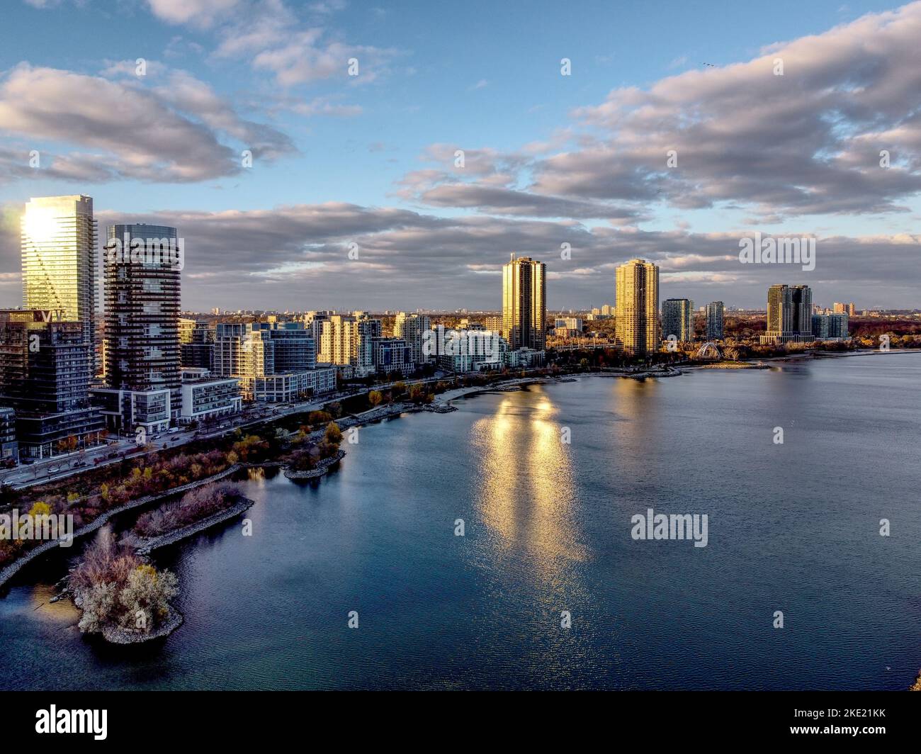 An aerial of Toronto cityscape with skyscrapers in the lakeshore of ...
