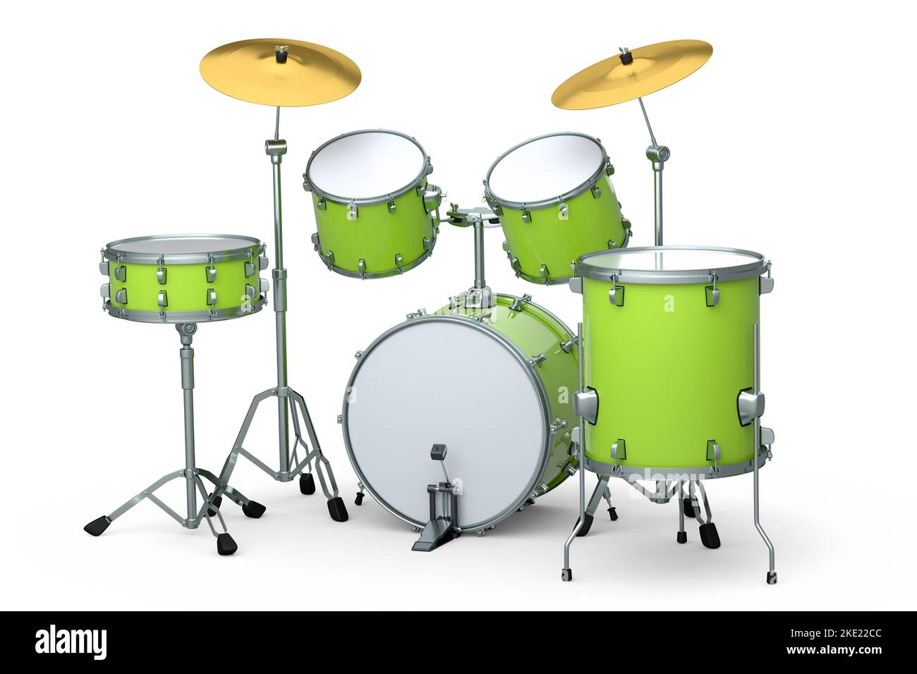 Set of realistic drums with metal cymbals on white background. 3d ...