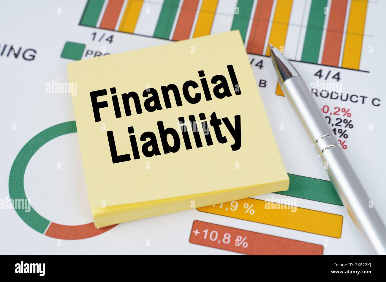Business concept. On the business charts are a pen and stickers with ...