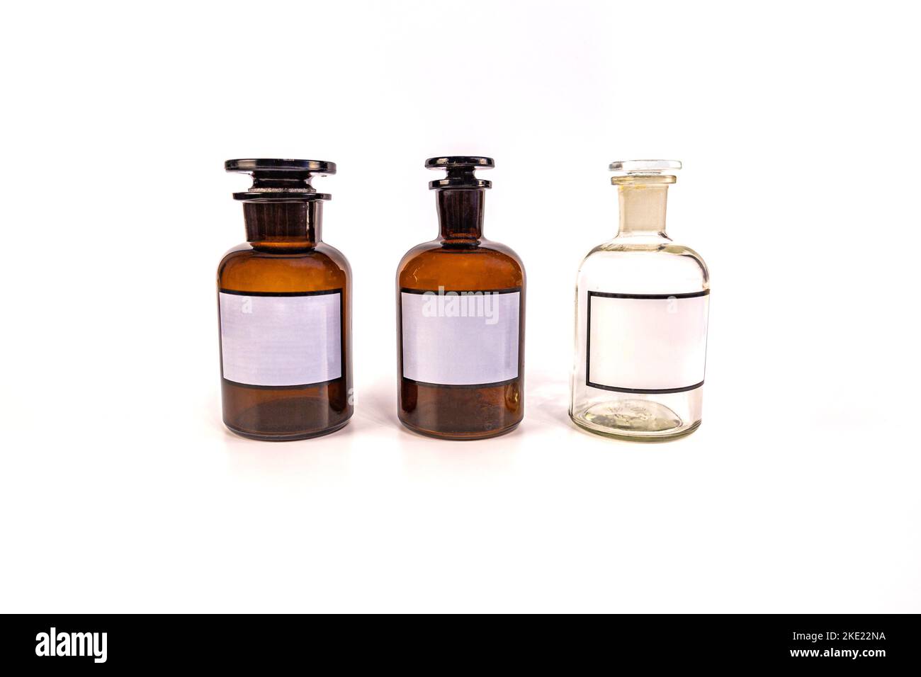 Three medical jars with glass stoppers on a white background Stock ...