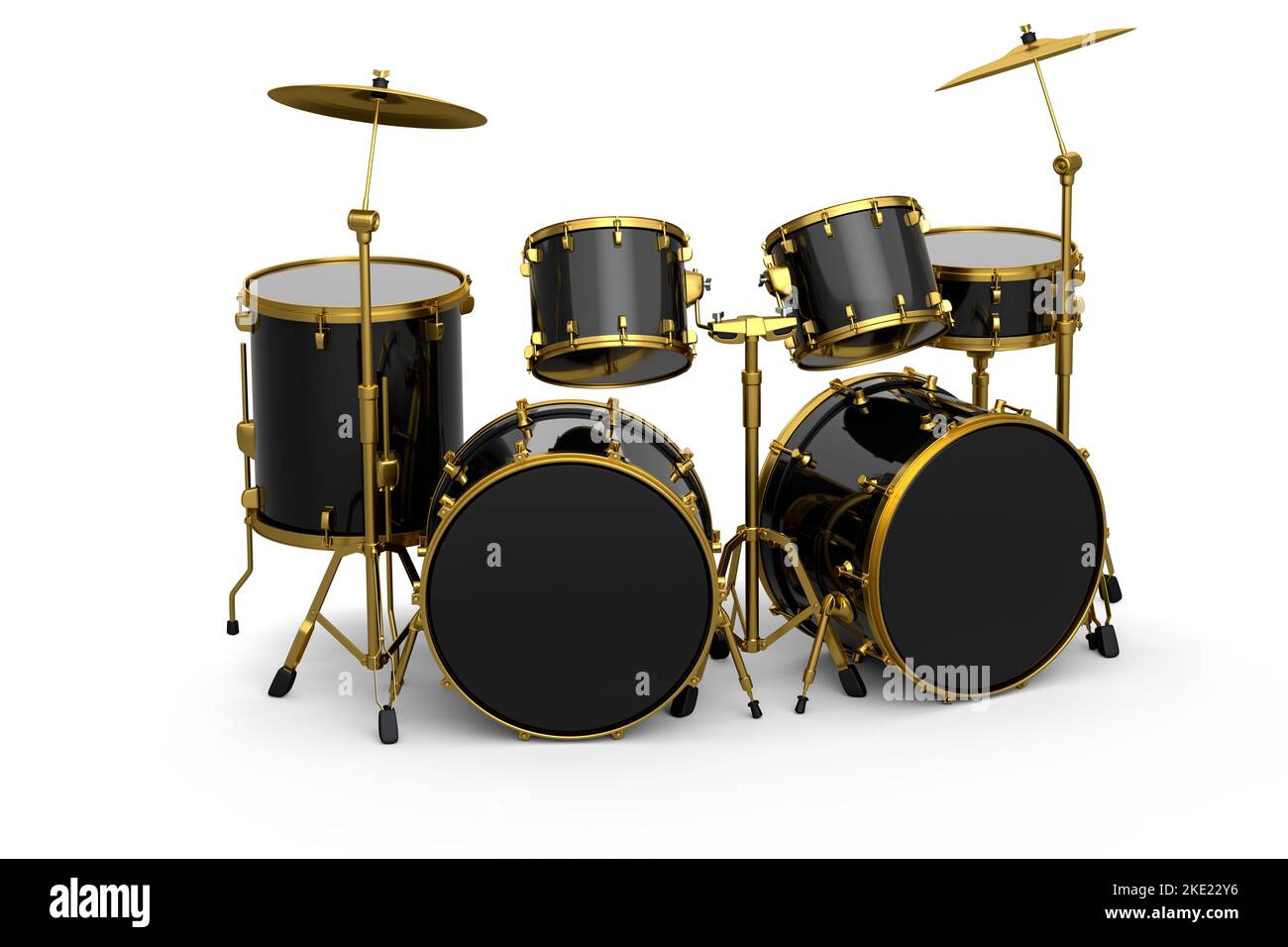 Set of realistic drums with metal cymbals on white background. 3d ...