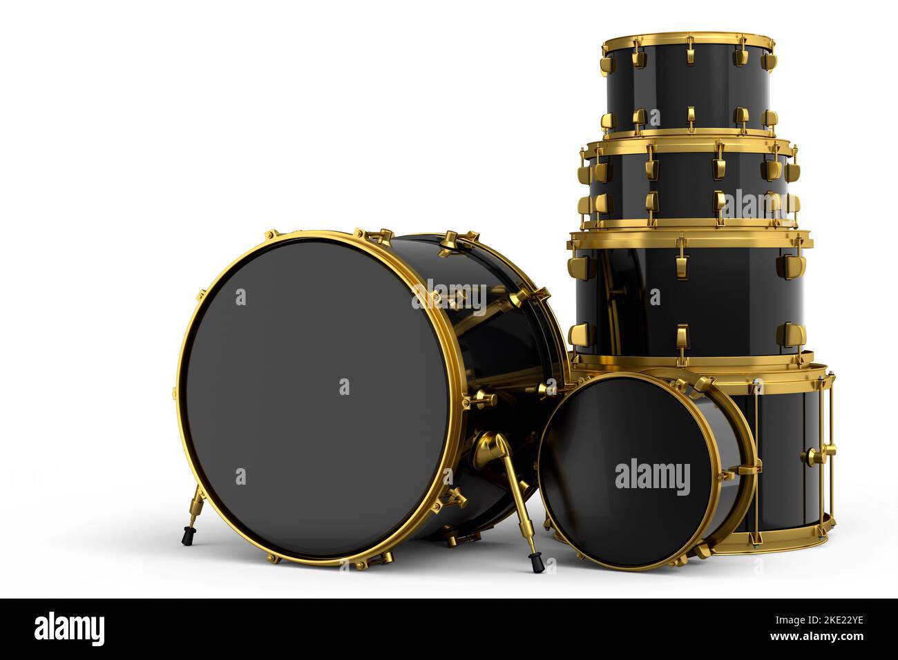 Set of realistic drums or drumset on white background. 3d render ...
