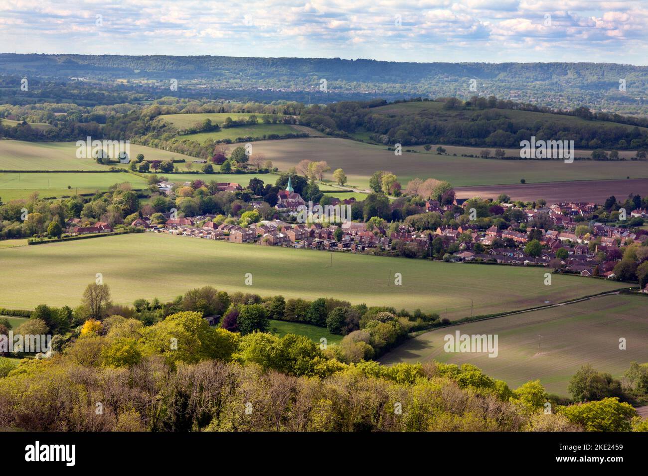 View of South Harting village from Harting Down, South Downs, West ...