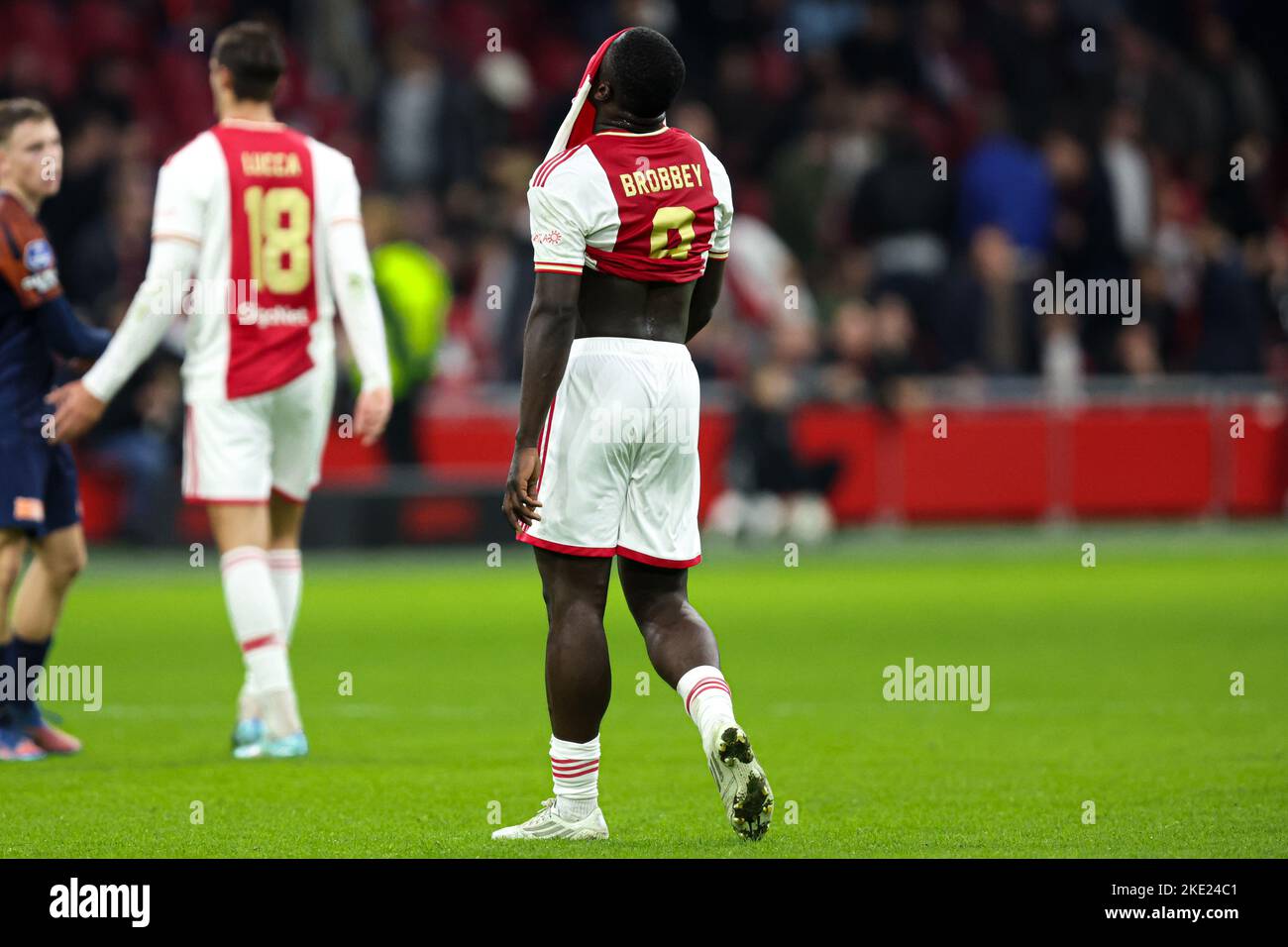 AMSTERDAM, NETHERLANDS - NOVEMBER 9: Brian Brobbey of Ajax disappointed ...
