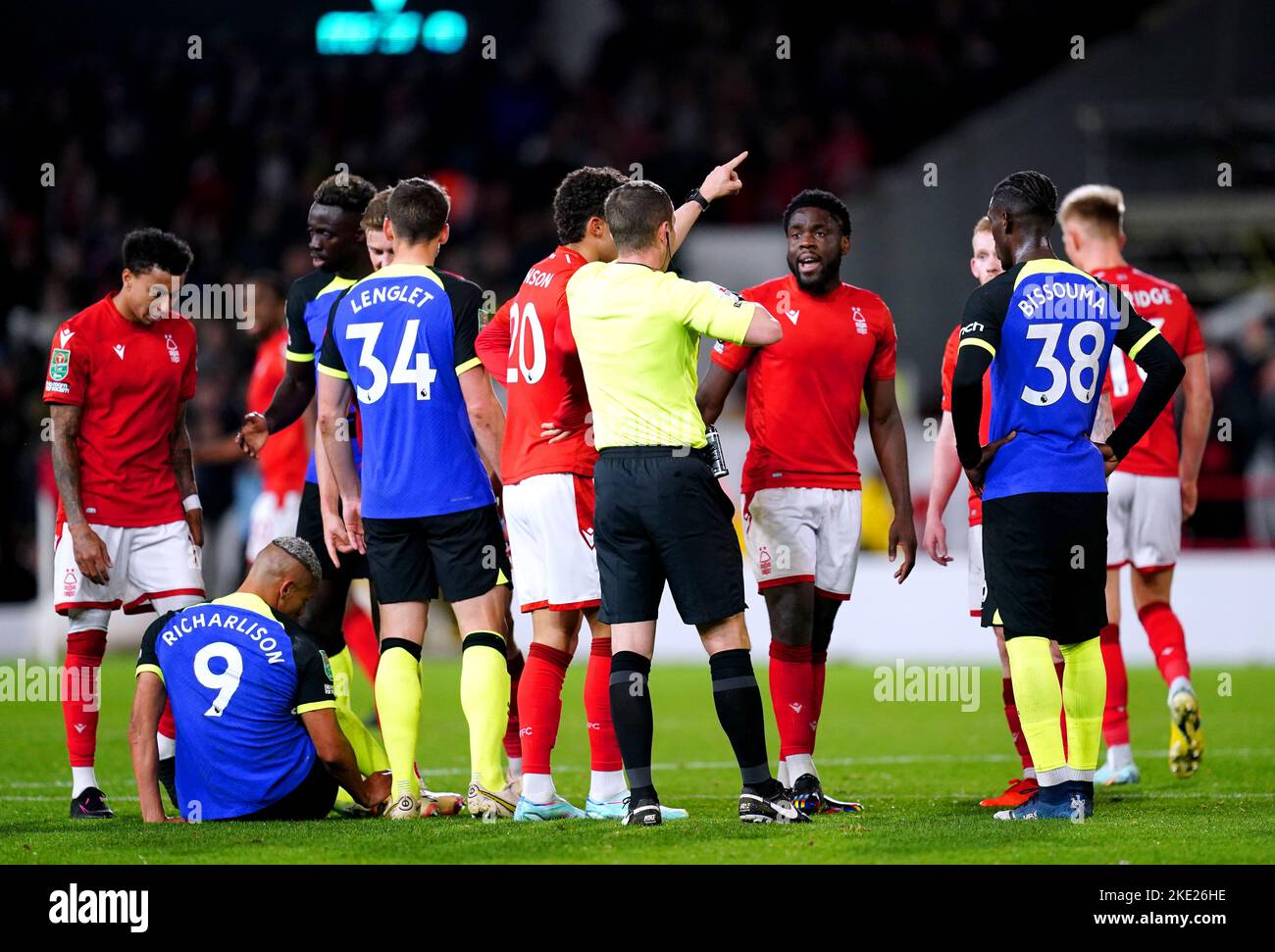 Nottingham Forest's Orel Mangala speaks to referee Peter Bankes after ...