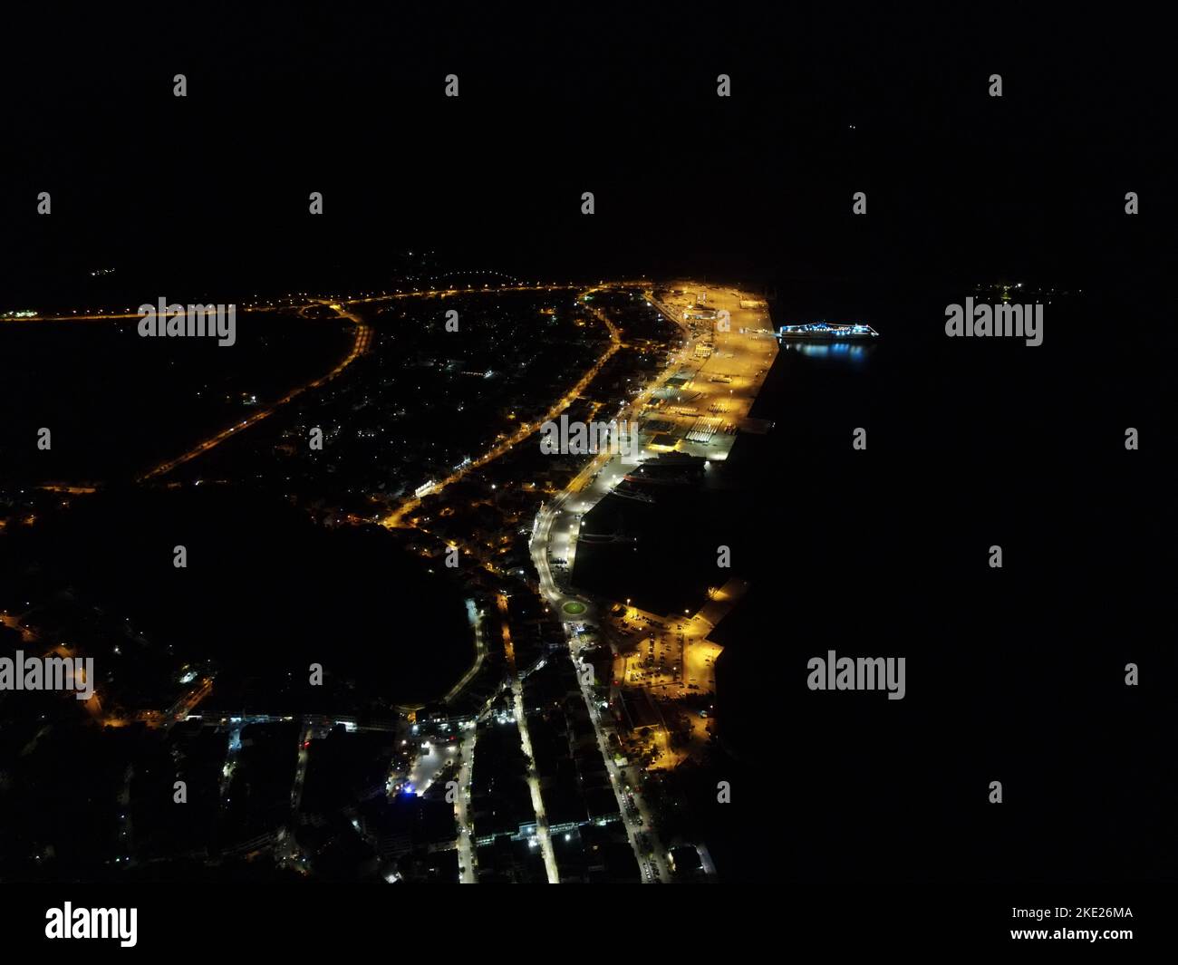 aerial night view igoumenitsa city and port, epirus, greece Stock Photo ...