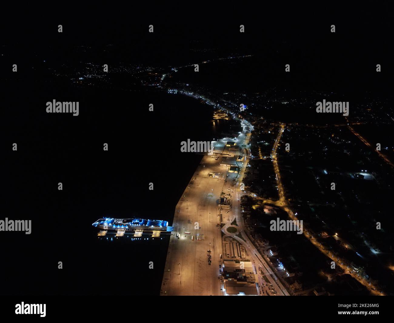 aerial night view igoumenitsa city and port, epirus, greece Stock Photo ...
