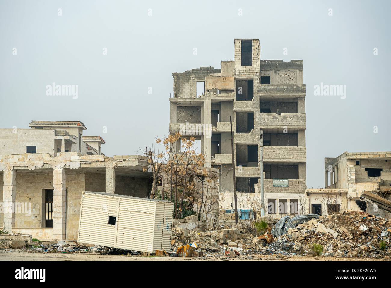 On the road from Aleppo to Damascus, destroyed building, Syria Stock ...