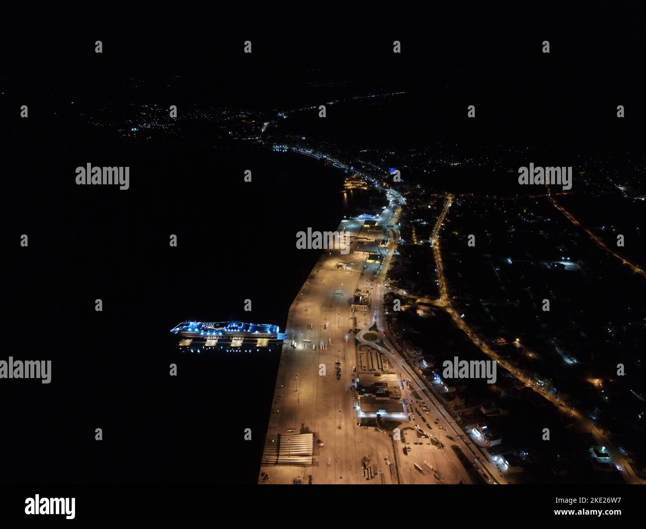 aerial night view igoumenitsa city and port, epirus, greece Stock Photo ...