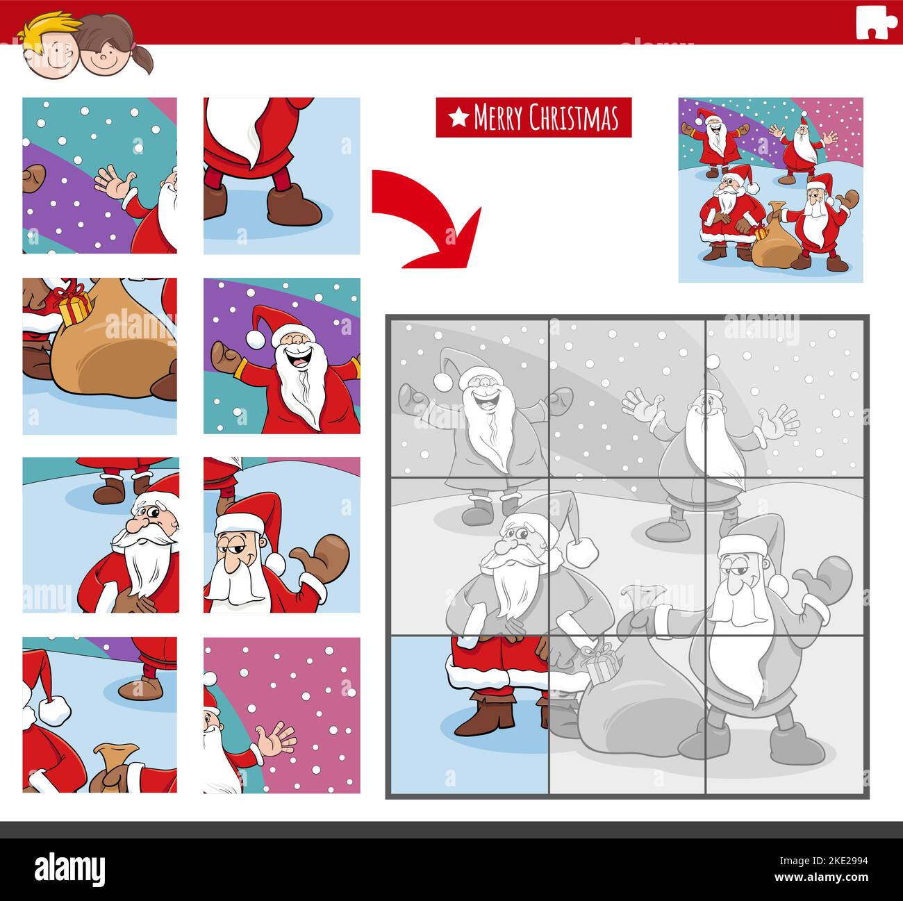 Cartoon illustration of educational jigsaw puzzle game for children ...