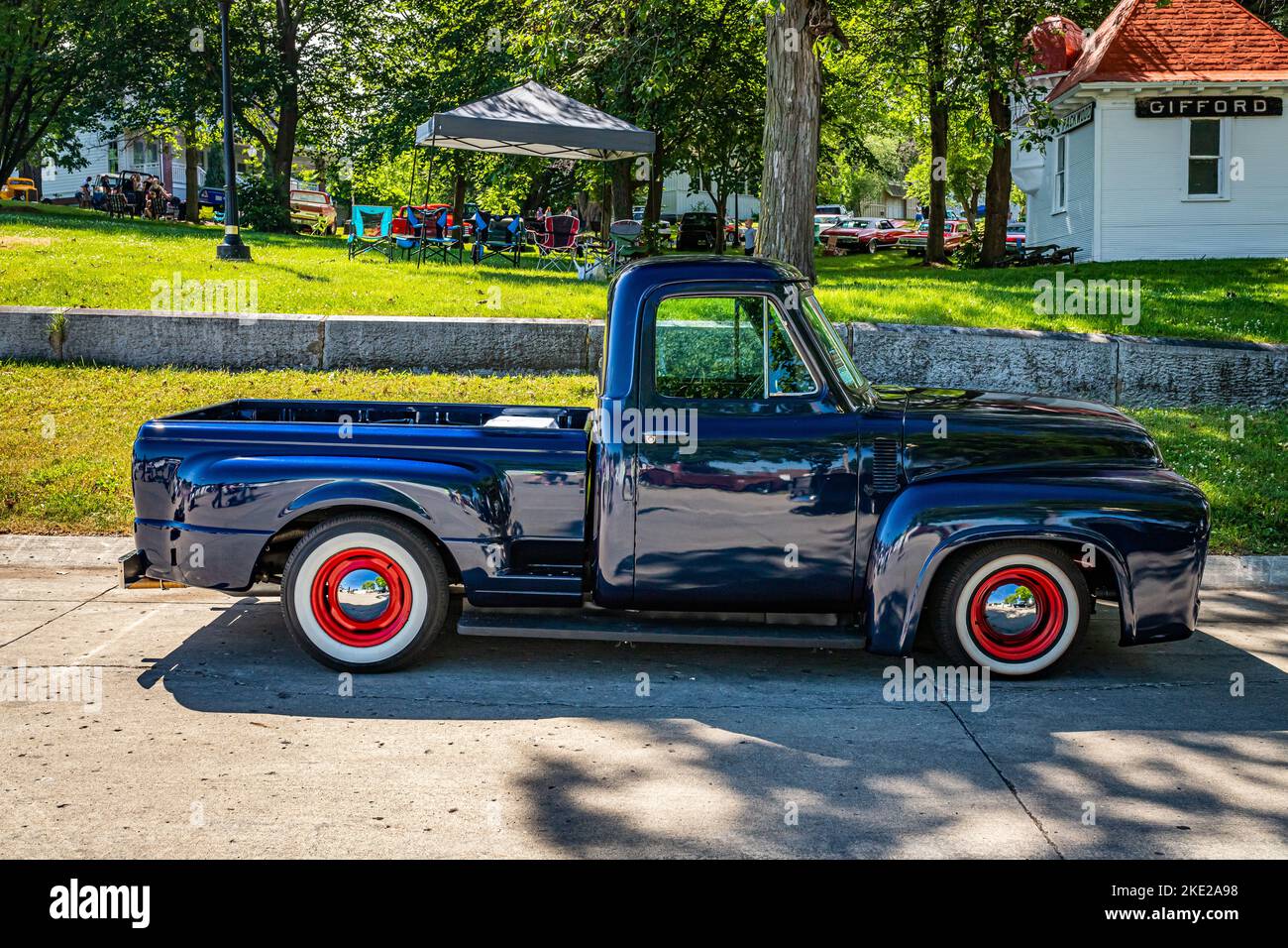 Des Moines, IA - July 02, 2022: High perspective side view of a 1953 ...