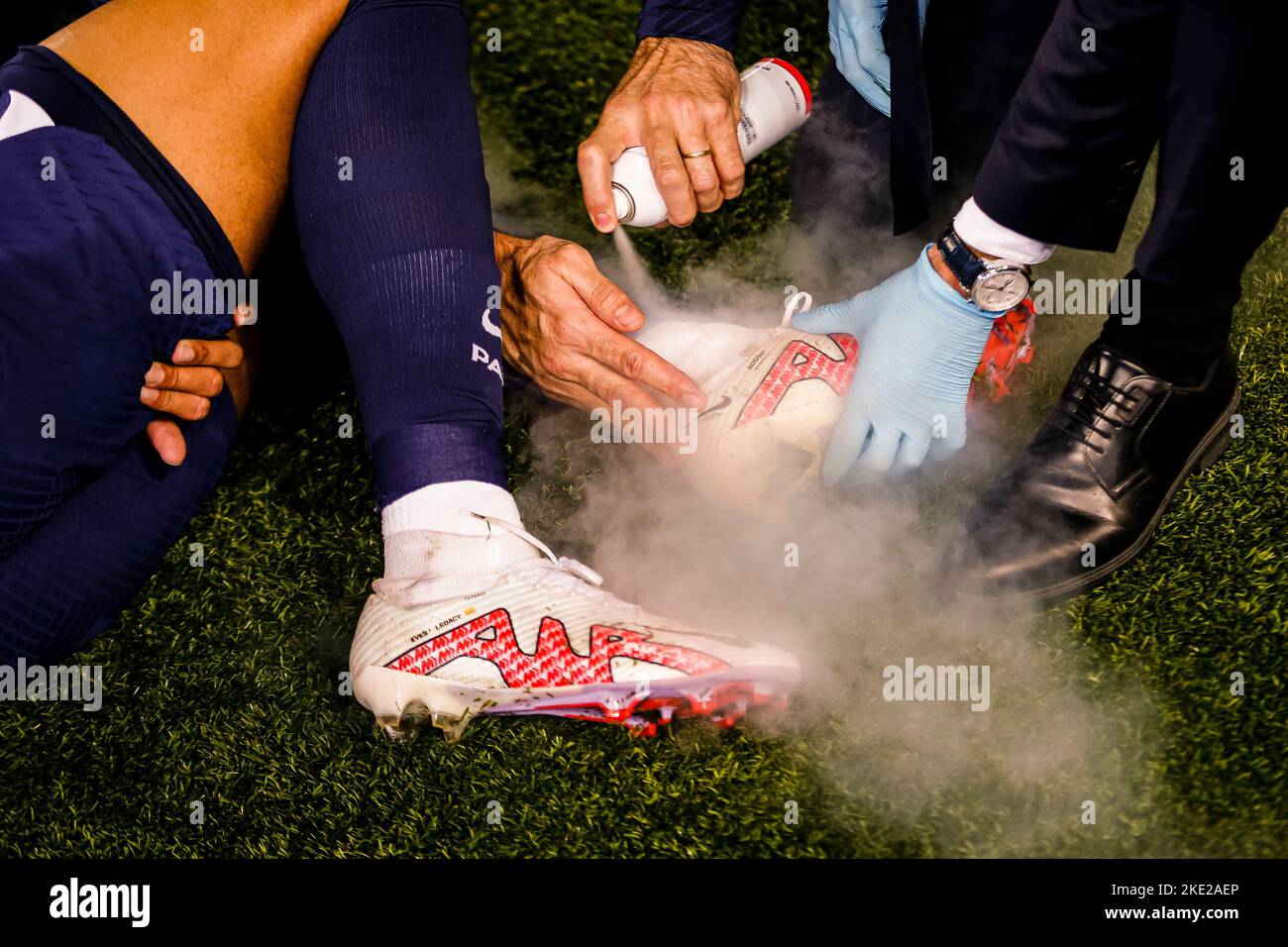 Paris, France - October 25: Kylian Mbappe of Paris Saint Germain lies ...