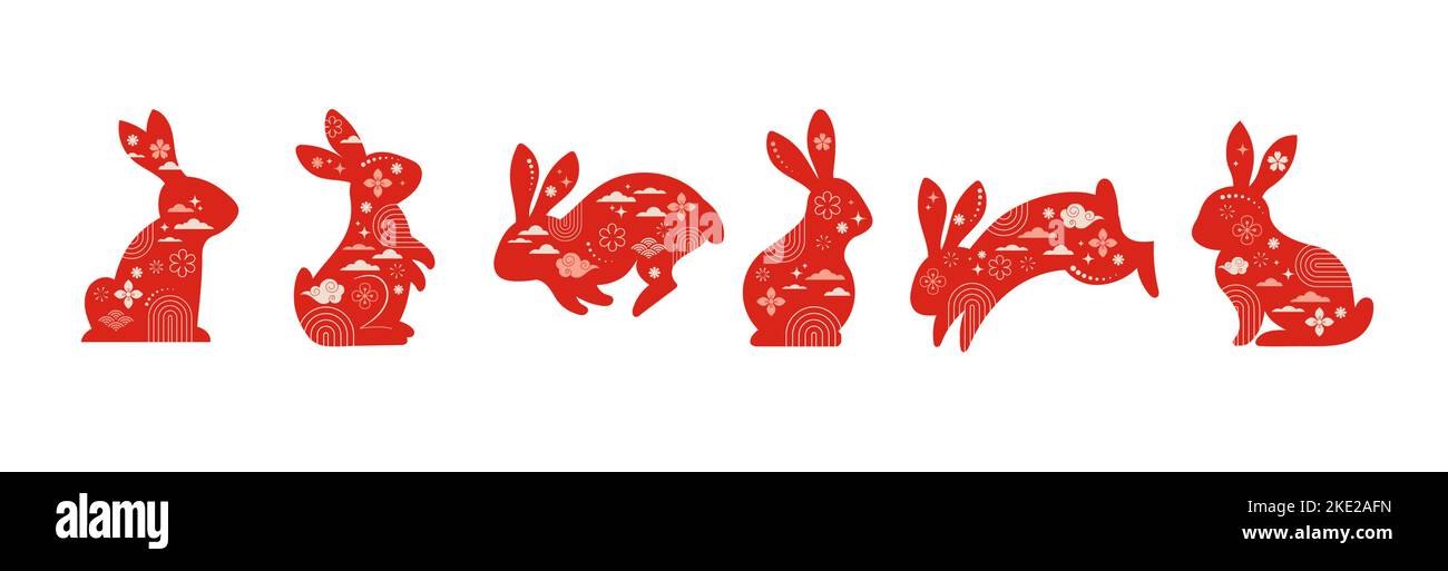 Collection Of Rabbits Bunnies Illustrations Chinese New Year 2023