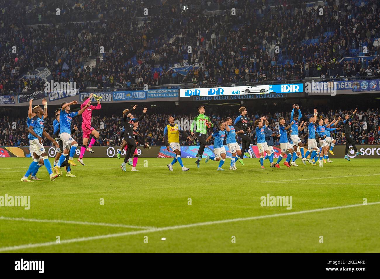 Naples, Italy. 8 Nov, 2022. Players of SSC Napoli celebrate at the end ...