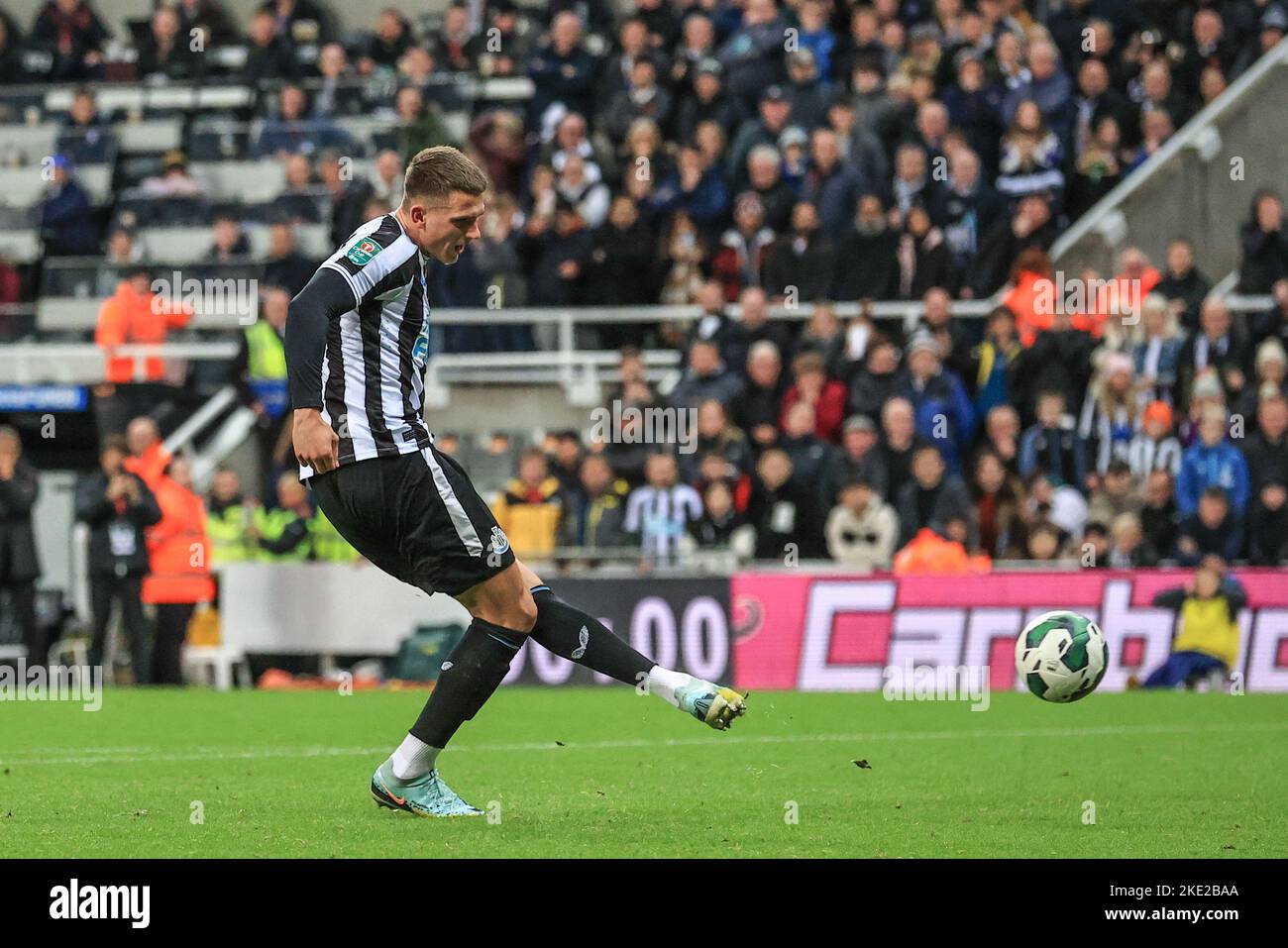 Sven Botman #4 of Newcastle United takes a penalty, saved by Sam ...