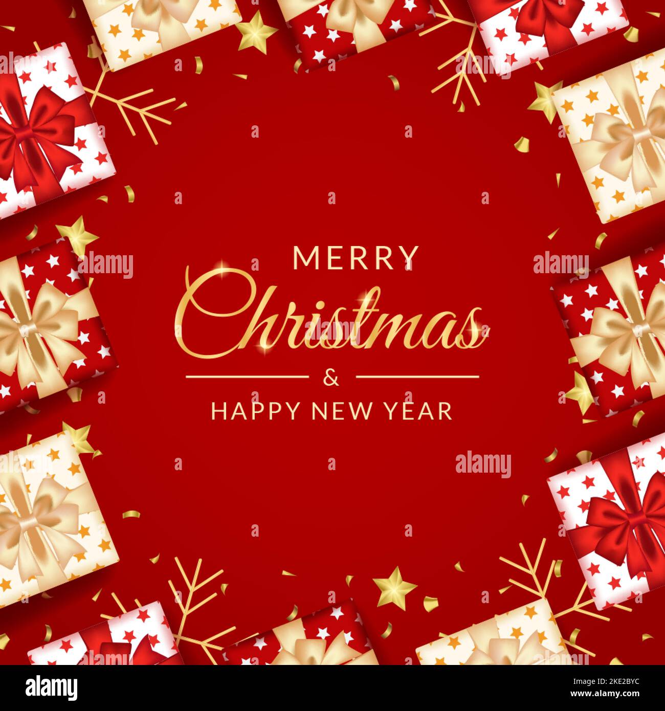 merry christmas and happy new year greeting card with realistic red ...
